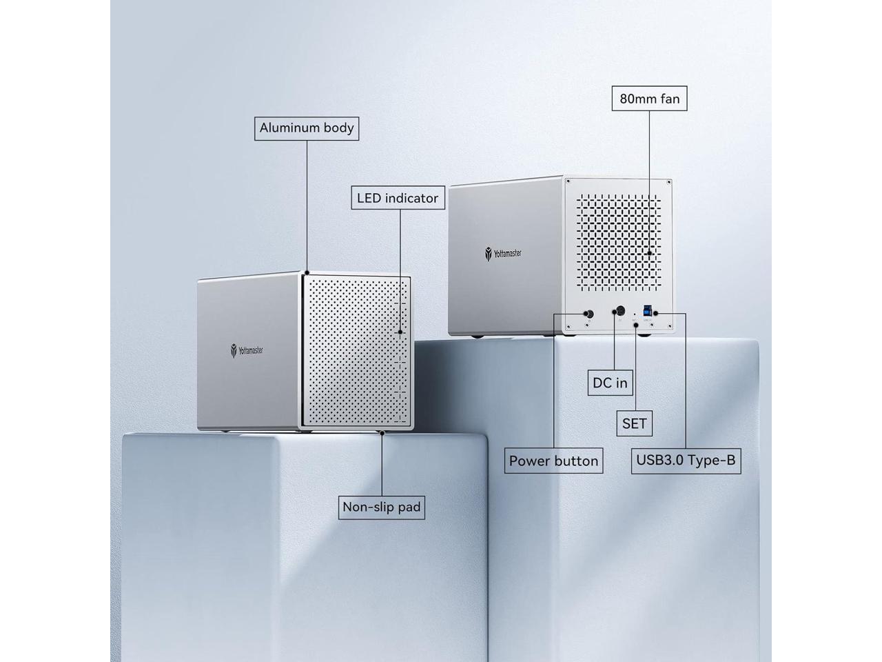 Yottamaster 5 Bay External Hard Drive Enclosure, Aluminum USB3.0 3.5 ...
