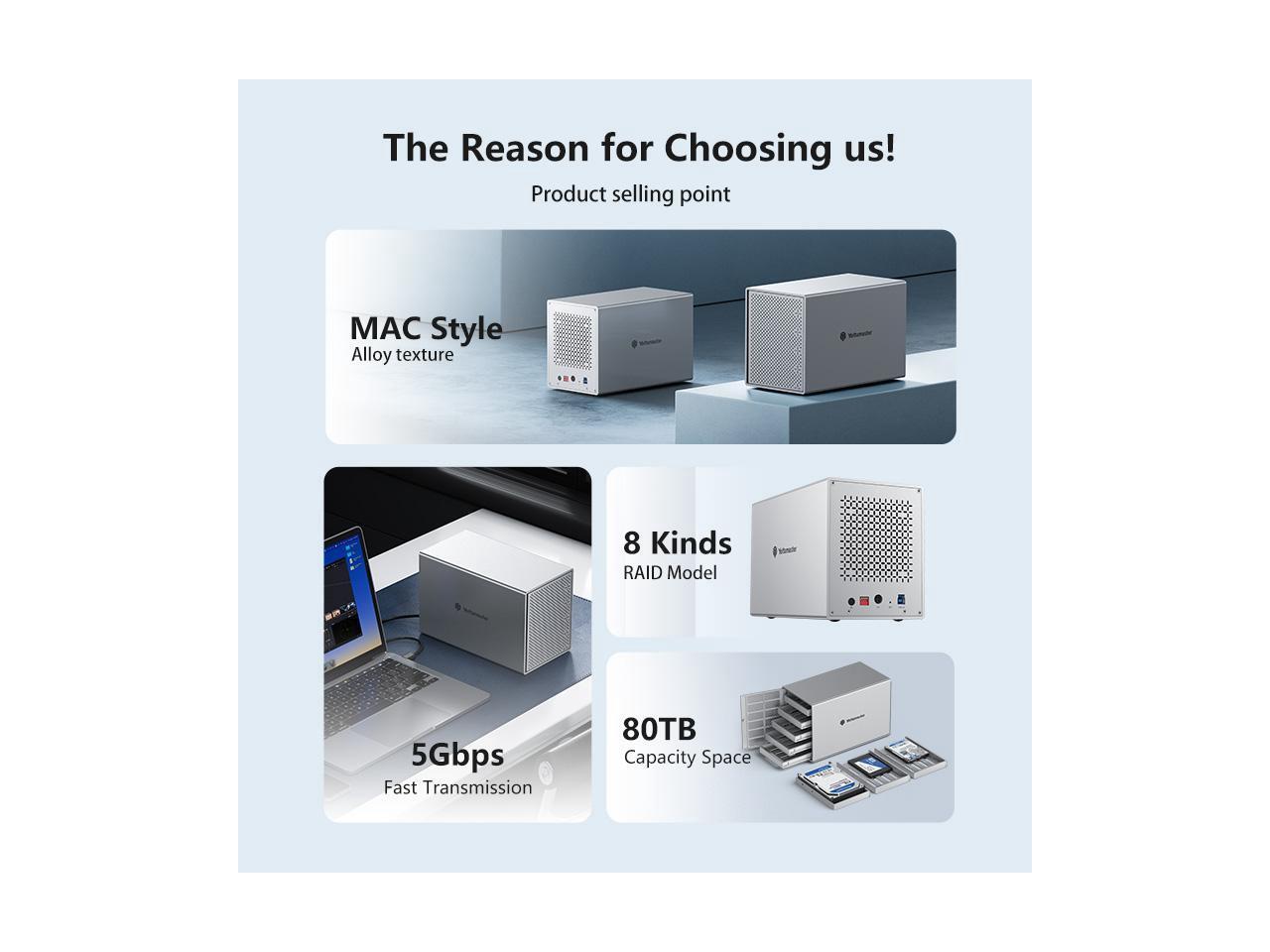 Yottamaster 5 Bay RAID External Hard Drive Enclosure, Aluminum USB RAID ...