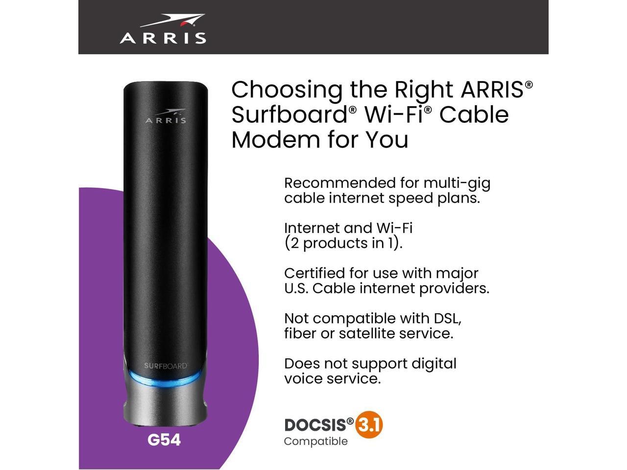 ARRIS Surfboard G54 DOCSIS 3.1 Multi-Gigabit Cable Modem & BE 18000 Wi ...