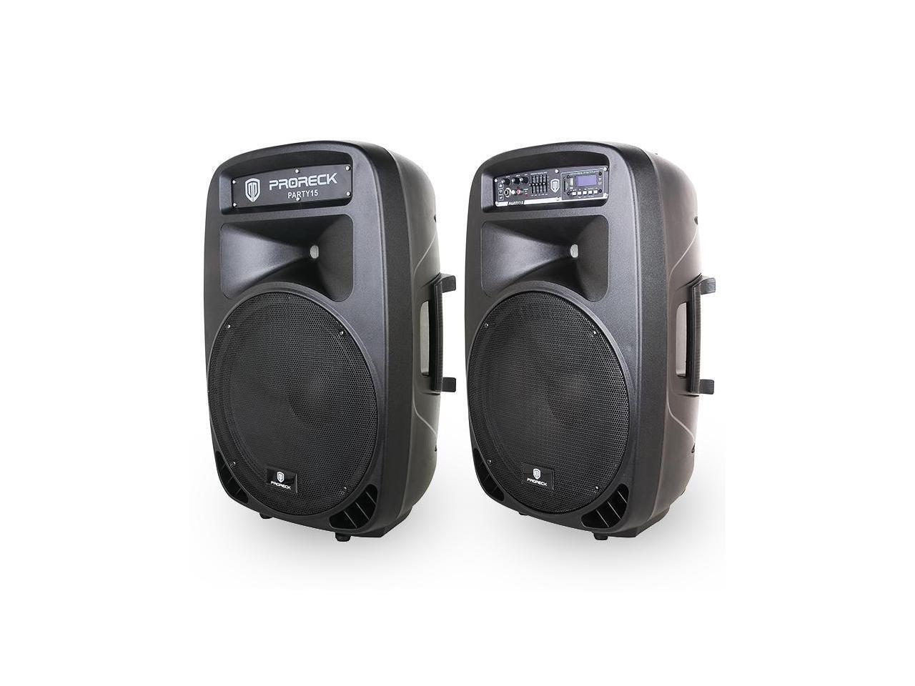PRORECK Party 15 Portable 15-Inch 2000W 2-Way Powered PA Speaker System with Bluetooth/USB/SD ...