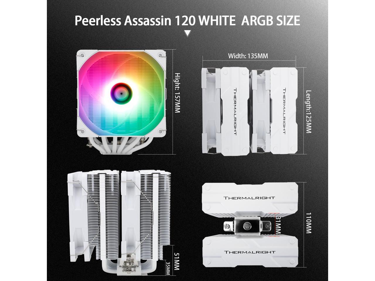Thermalright Peerless Assassin 120 SE White ARGB CPU Air Cooler, 6 Heat Pipes Cpu cooler, Dual ...