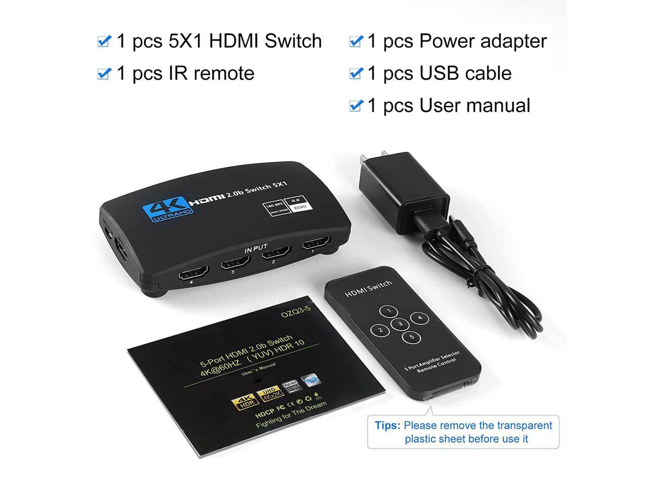 HDMI Switch, AUBEAMTO HDMI Switcher 5 Port HDMI Switch Box with Remote ...