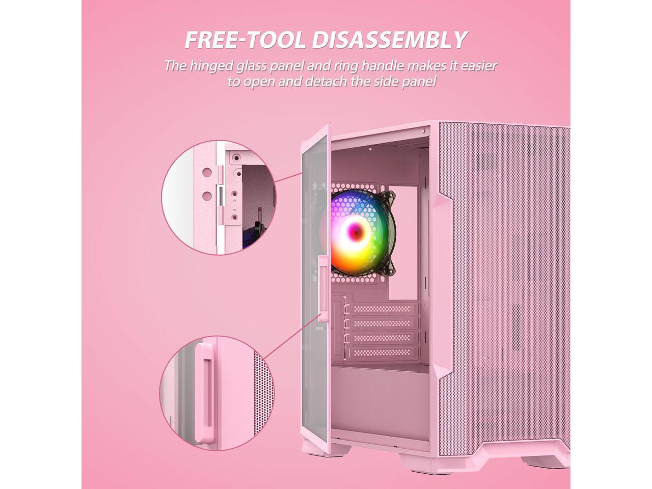 Vetroo M03 Compact Computer Case Micro ATX Mini ITX Pink Gaming PC Case ...