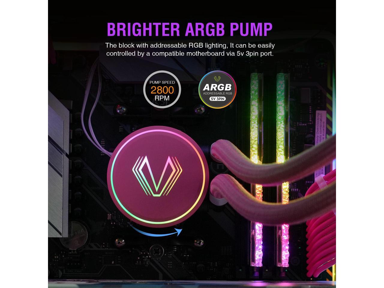 Vetroo V240 Pink Liquid CPU Cooler 240mm Addressable RGB & PWM Pump ...