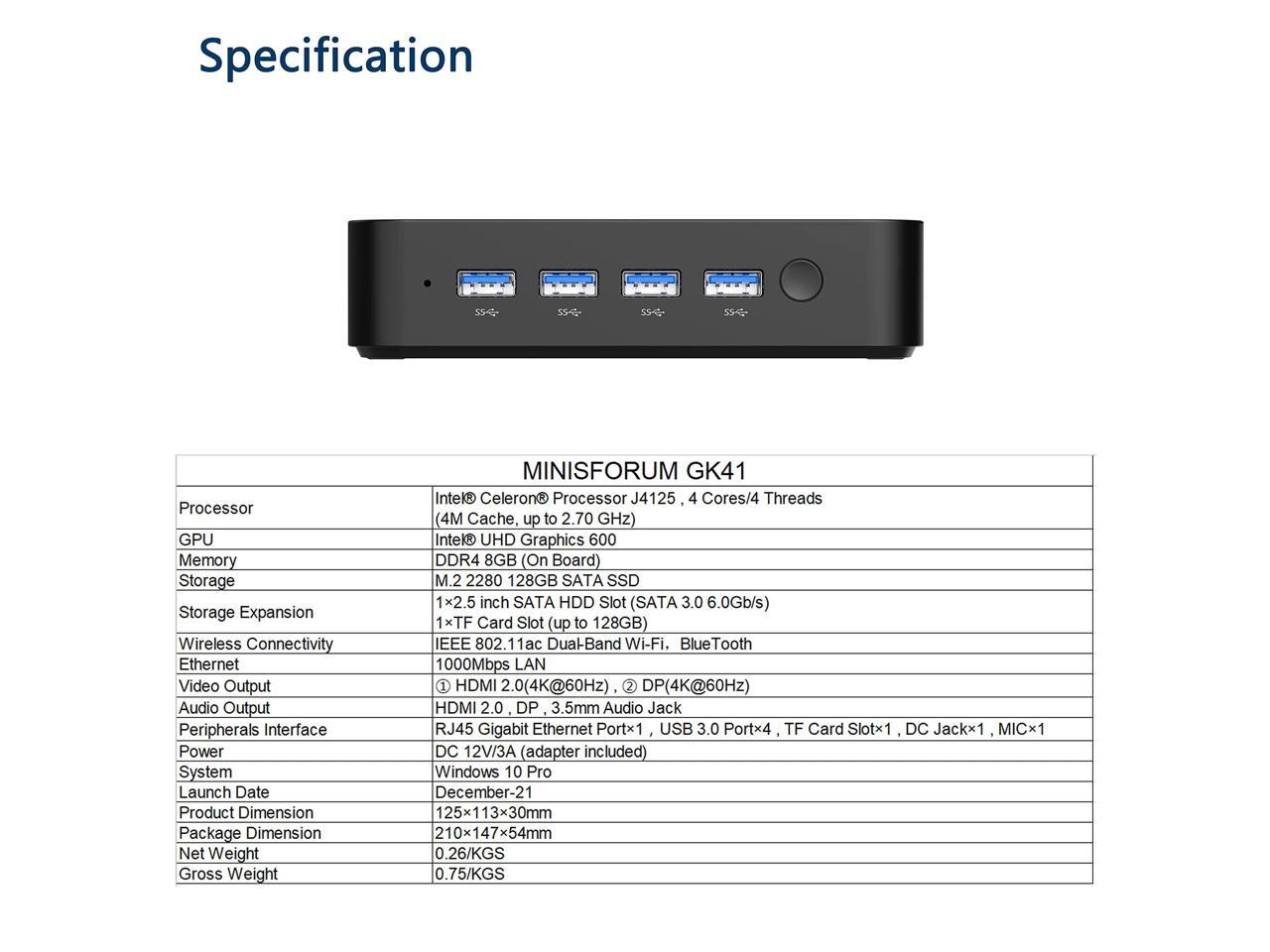 Mini PC Windows 11 GK41 Mini Desktop Computers 8GB DDR4 256GB SSD Intel ...