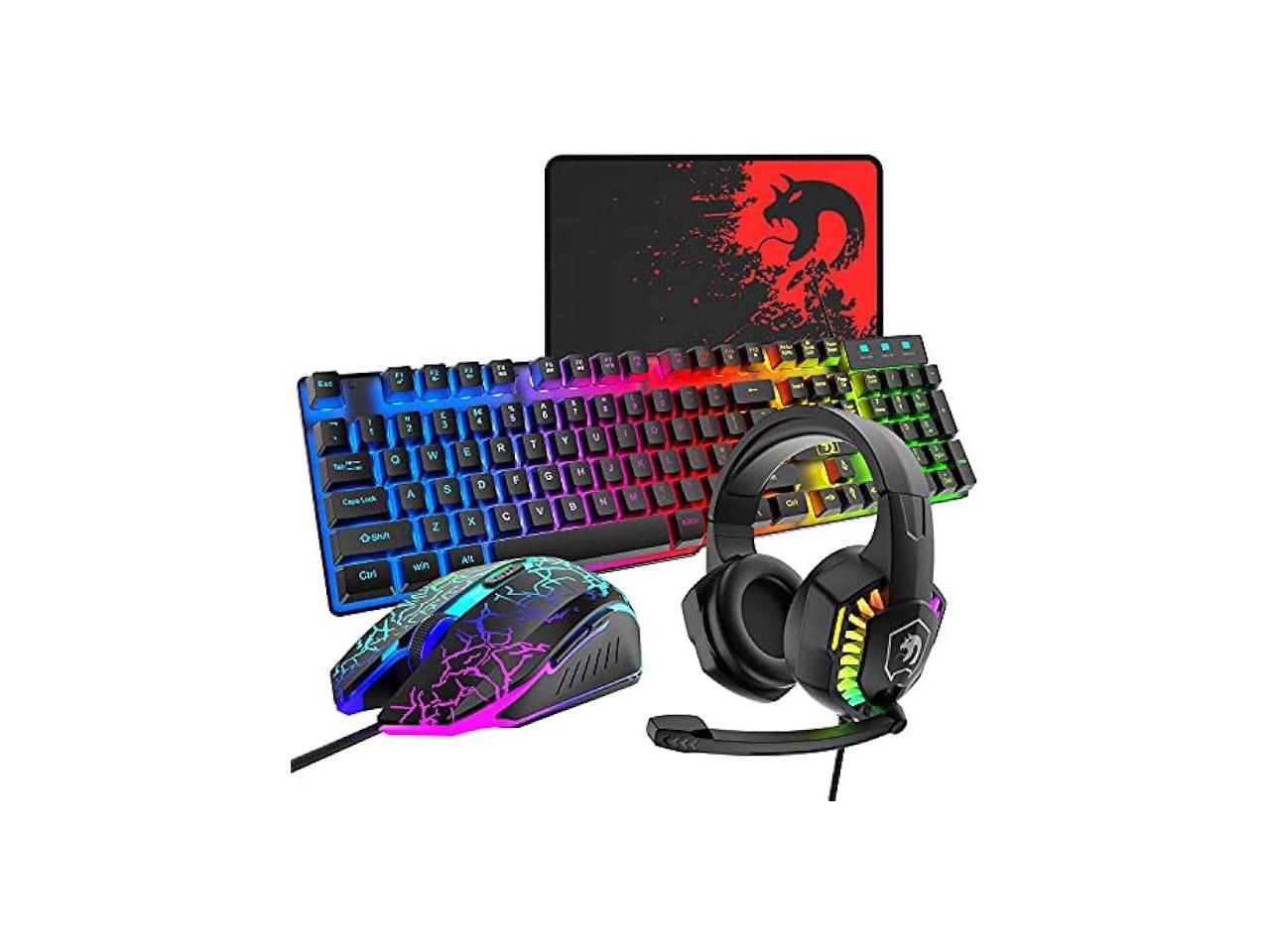 Wired Gaming Keyboard and Mouse Headset Combo,Rainbow LED Backlit Wired ...