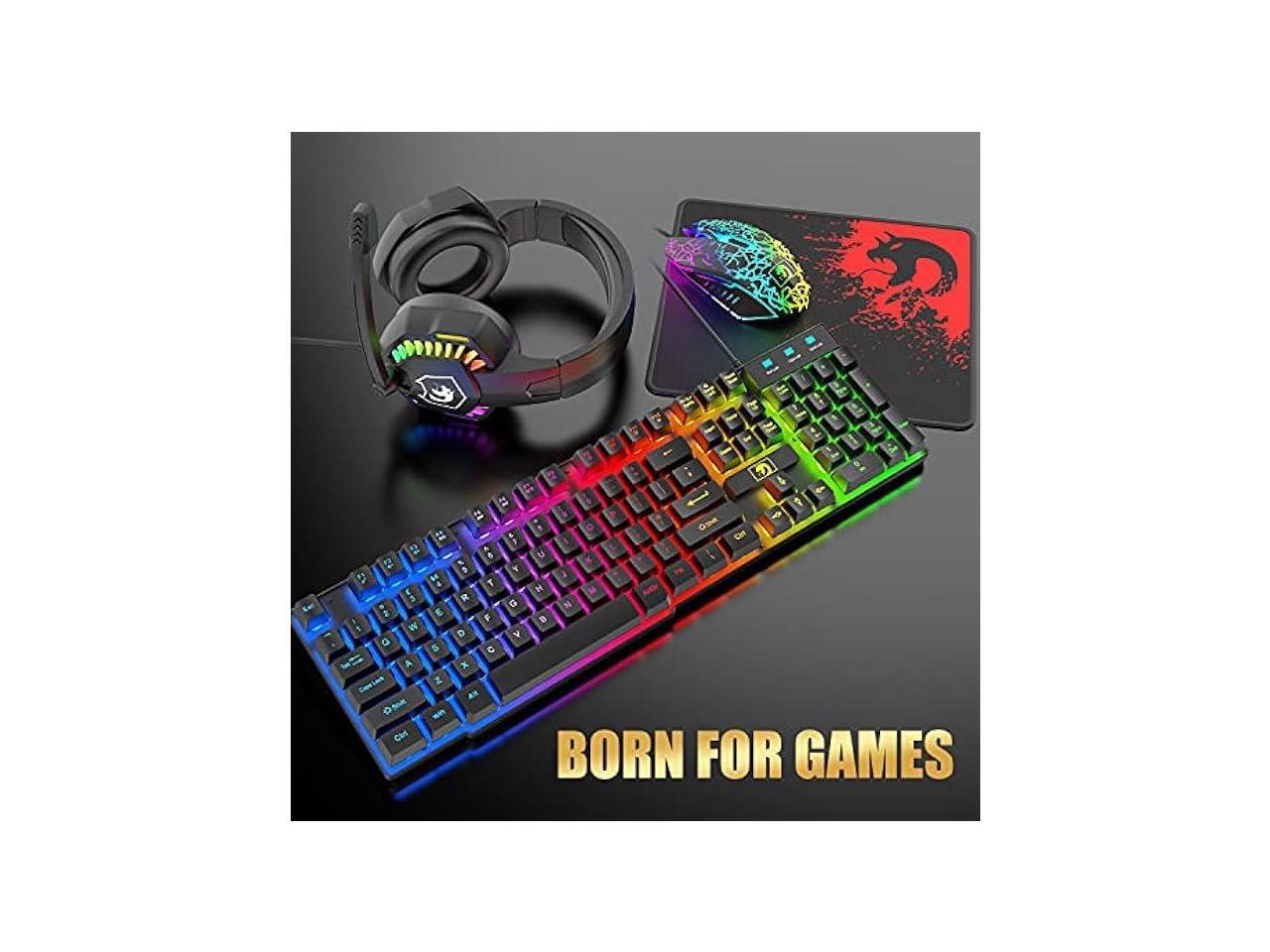 Wired Gaming Keyboard and Mouse Headset Combo,Rainbow LED Backlit Wired ...