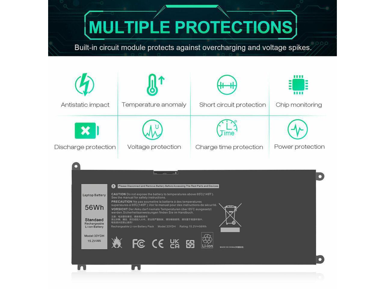 56Wh 33YDH Battery for Dell G3 15 3579 G3 17 3779 G5 15 5587 G7 15 7588 ...