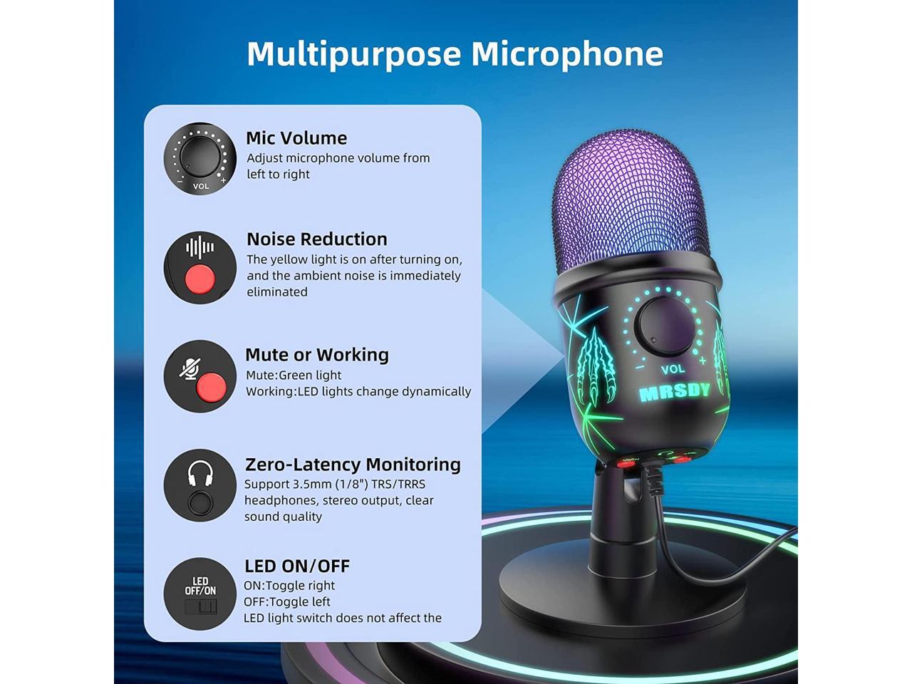 MRSDY USB Microphone, Plug and Play Gaming Mic for PC, Mac, PS4/5 ...