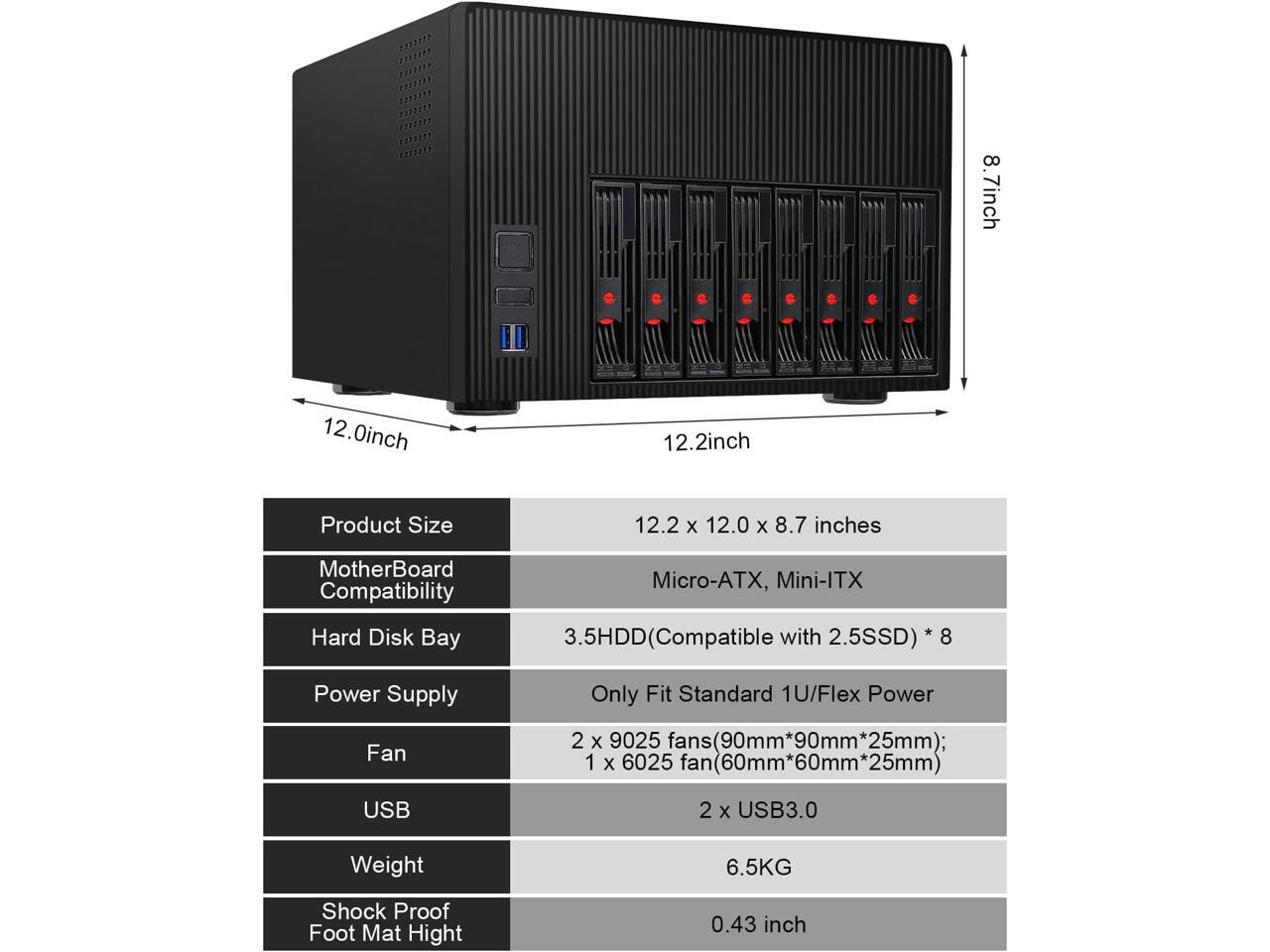 AUDHEID K7 8 Bay NAS Case, Computer Enclosures Compatible Micro-ATX ...