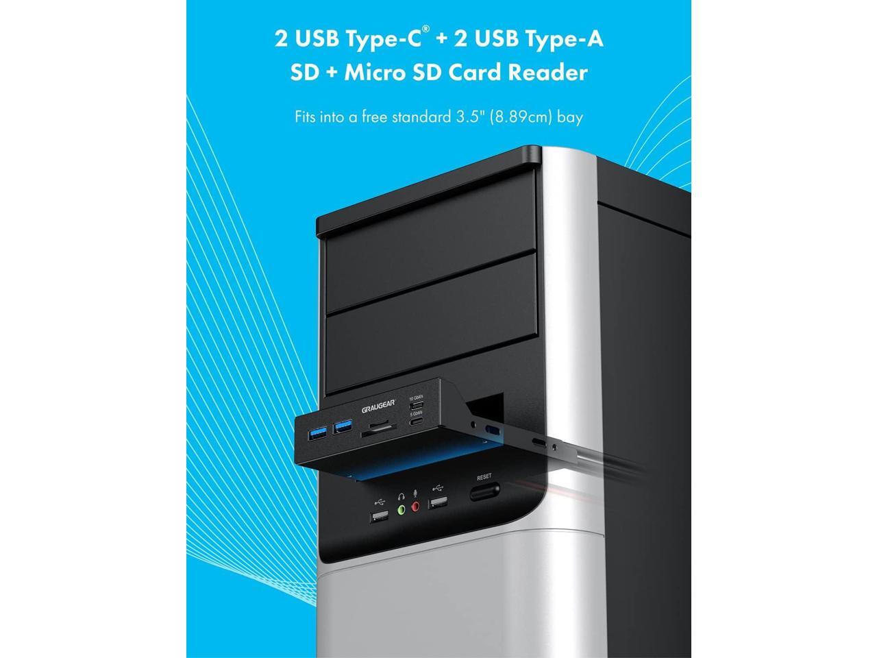 GRAUGEAR 3.5 inch Front Panel USB Hub w/Internal Card Reader, 10Gbps ...