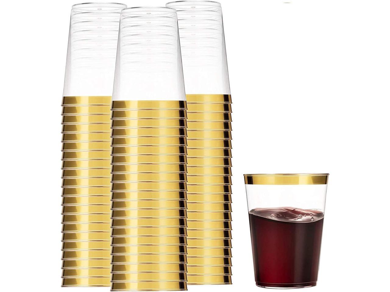 100 Gold Plastic Cups 16 Oz Clear Plastic Cups Tumblers Gold Rimmed ...