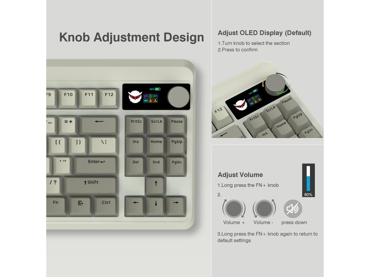 XVX Retro Gaming Keyboard with Color OLED Display&Knob, M87 Pro ...