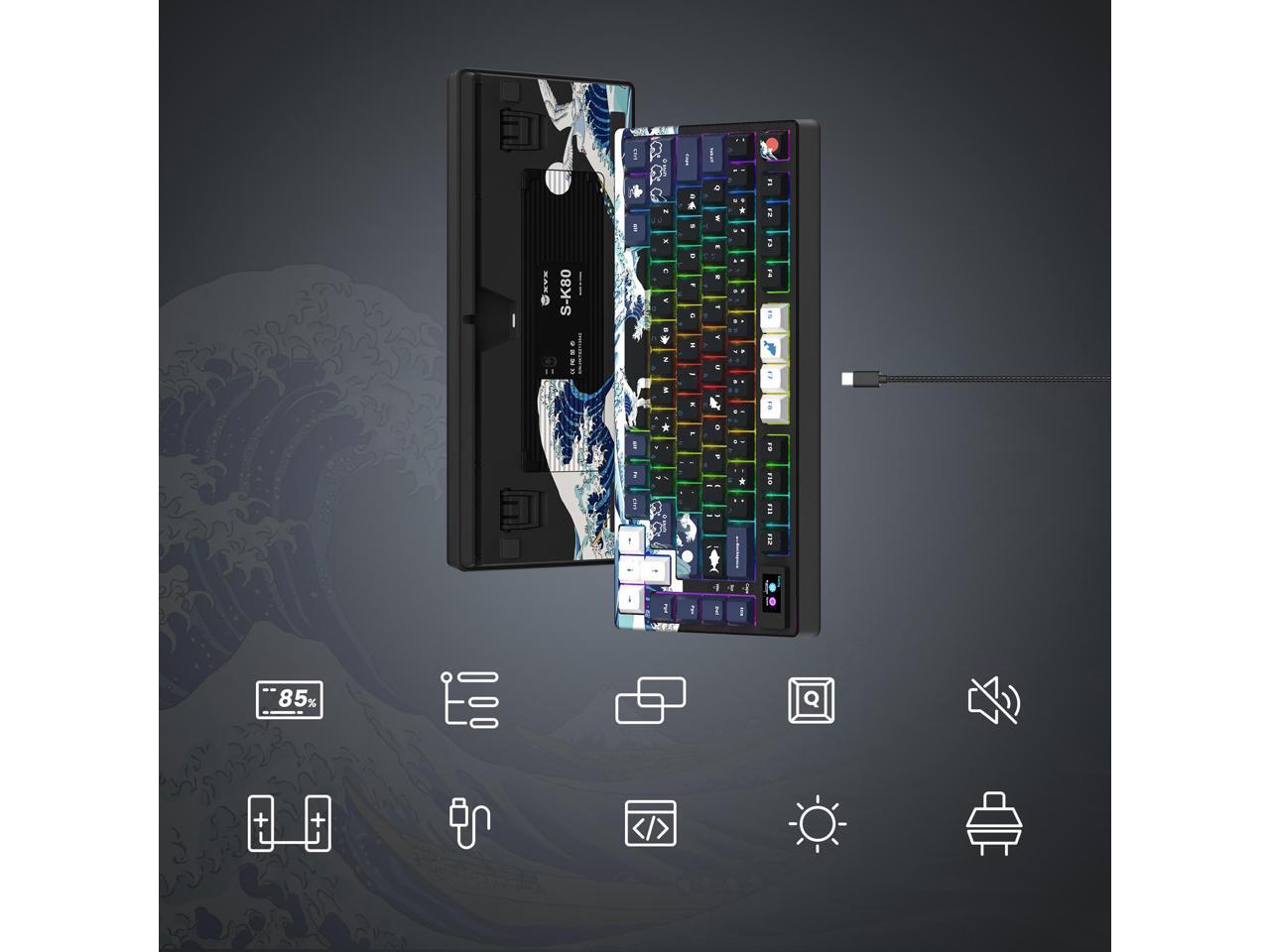 XVX S-K80 Gasket Mounted 75% Mechanical Keyboard with OLED Black ...