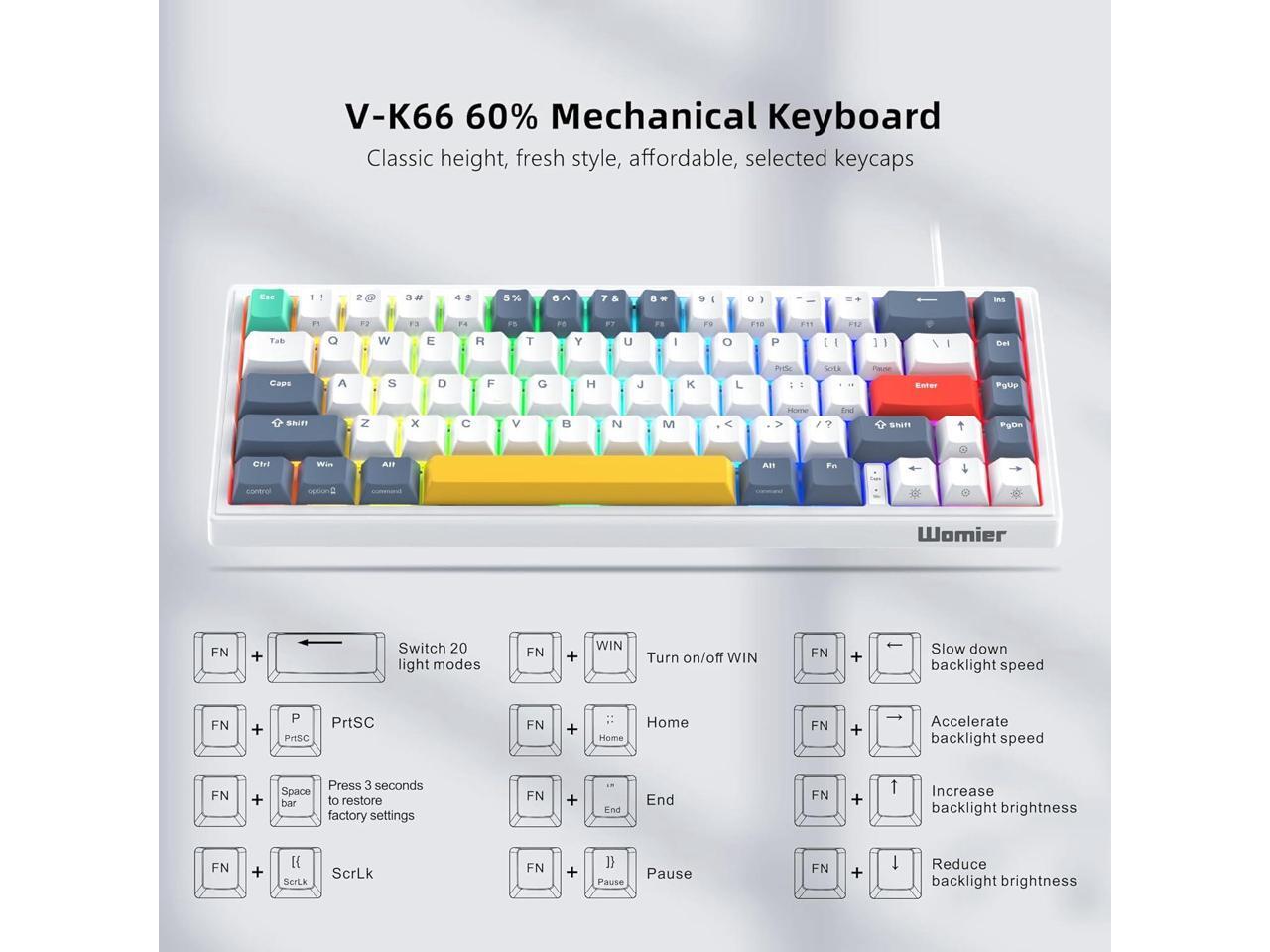 V-K66 60% Percent Keyboard, Mechanical Gaming Keyboard Gasket Mounted, Hot-swappable Keyboard ...