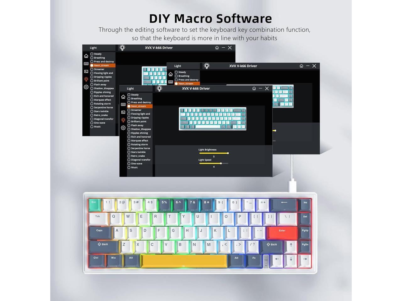 V-K66 60% Percent Keyboard, Mechanical Gaming Keyboard Gasket Mounted, Hot-swappable Keyboard ...