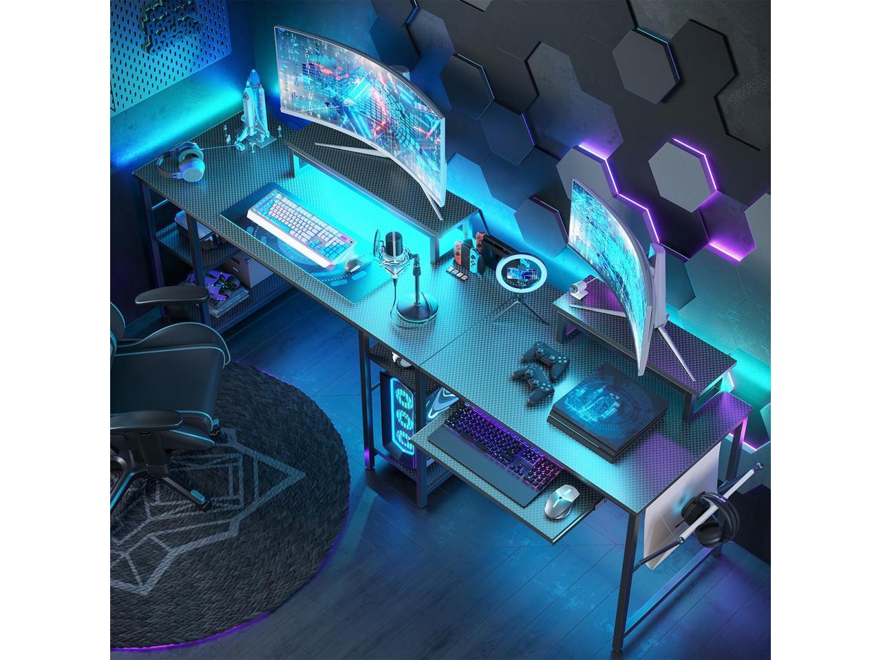 Bestier L Shaped Gaming Desk with Led Light 95.2 Inch Computer Corner ...