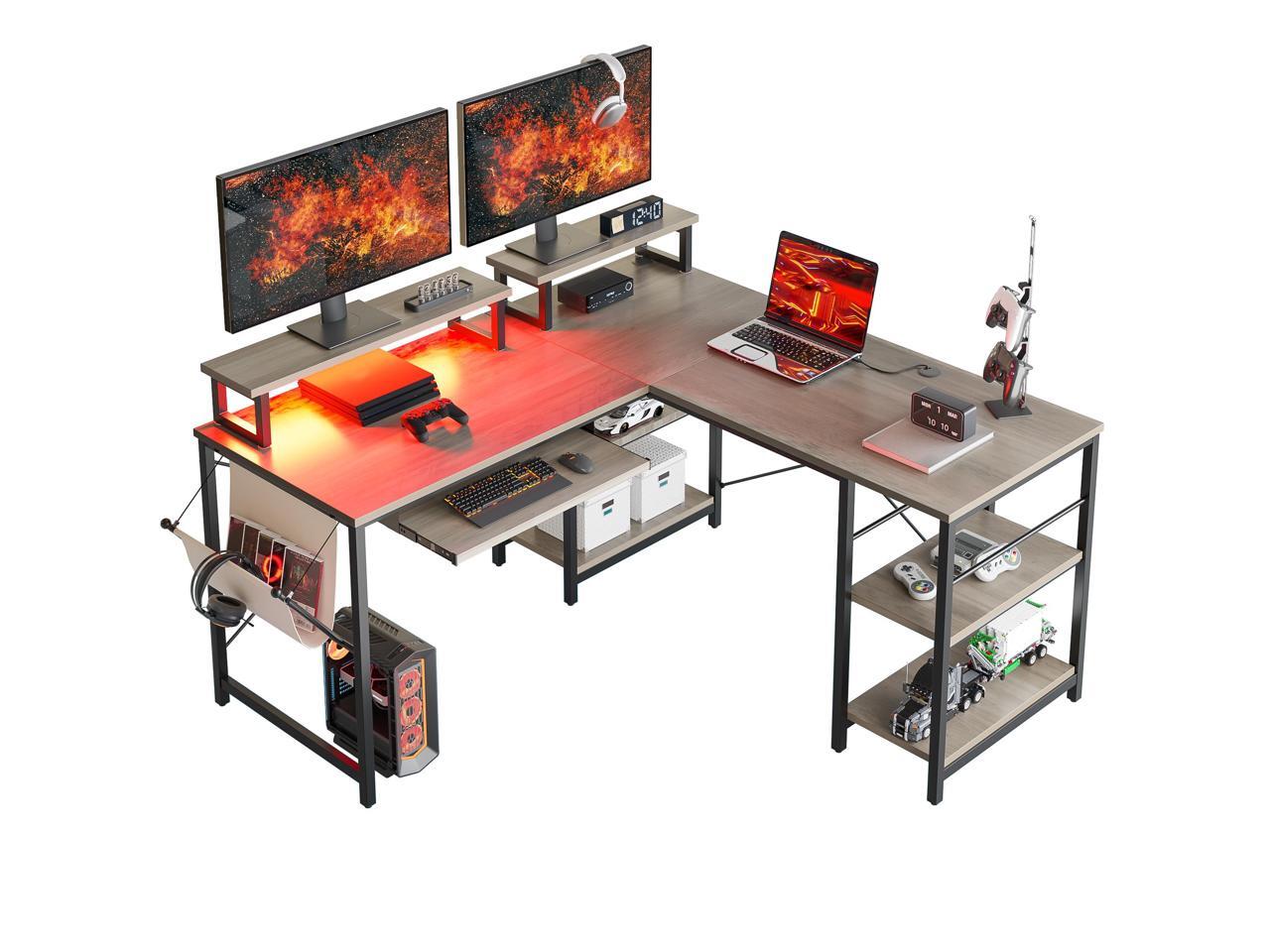 Bestier L Shaped Gaming Desk With Led Light 95 2 Inch Computer Corner