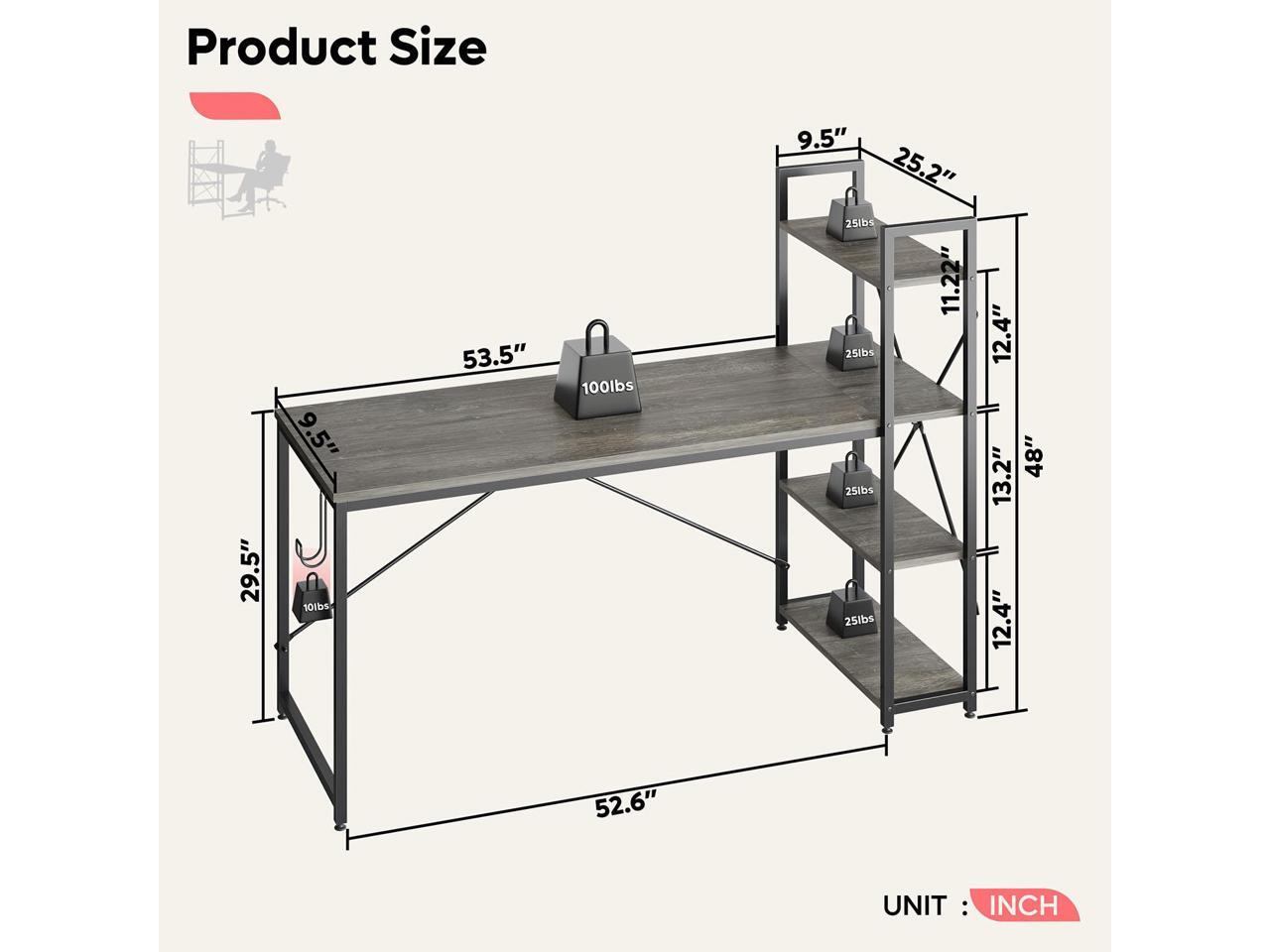 Bestier 63 Inch Computer Desk with Storage Shelves, Modern Bookshelf ...