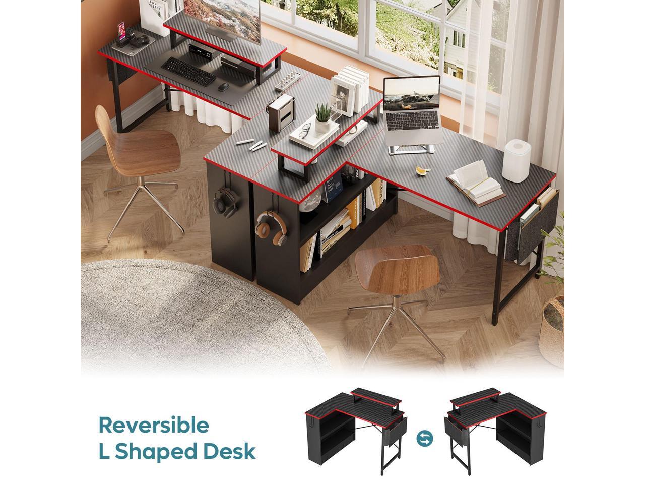 Bestier 42" Open Cabinet Gaming Desk, L-Shaped Reversible Desk with ...