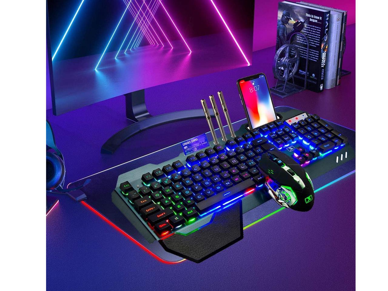 Wireless gaming Keyboard and Mouse,Rainbow Backlit Rechargeable ...