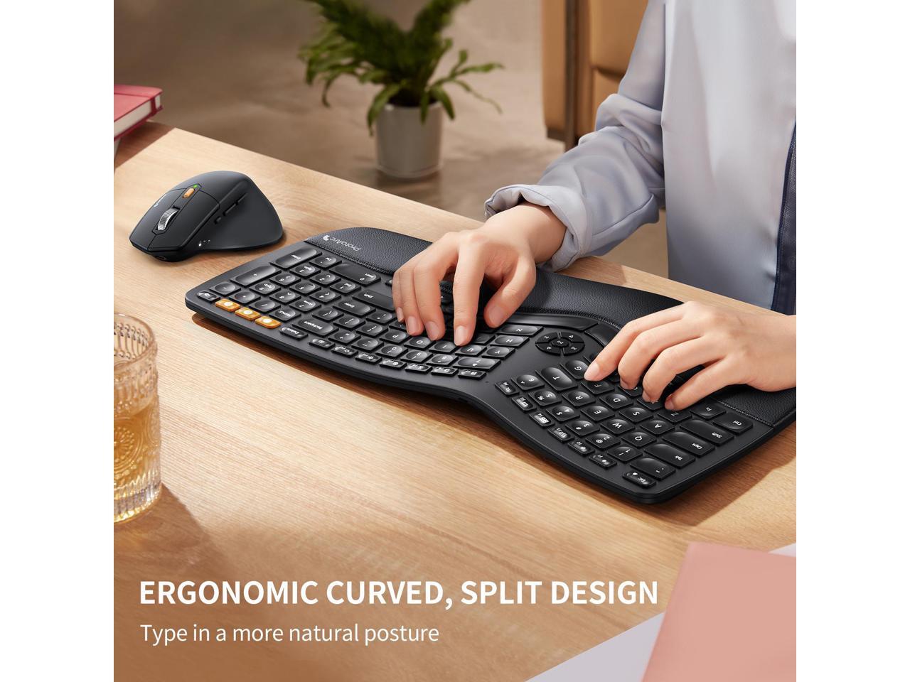 ProtoArc EKM01 Ergonomic Bluetooth Keyboard Mouse, Split Design, Palm ...