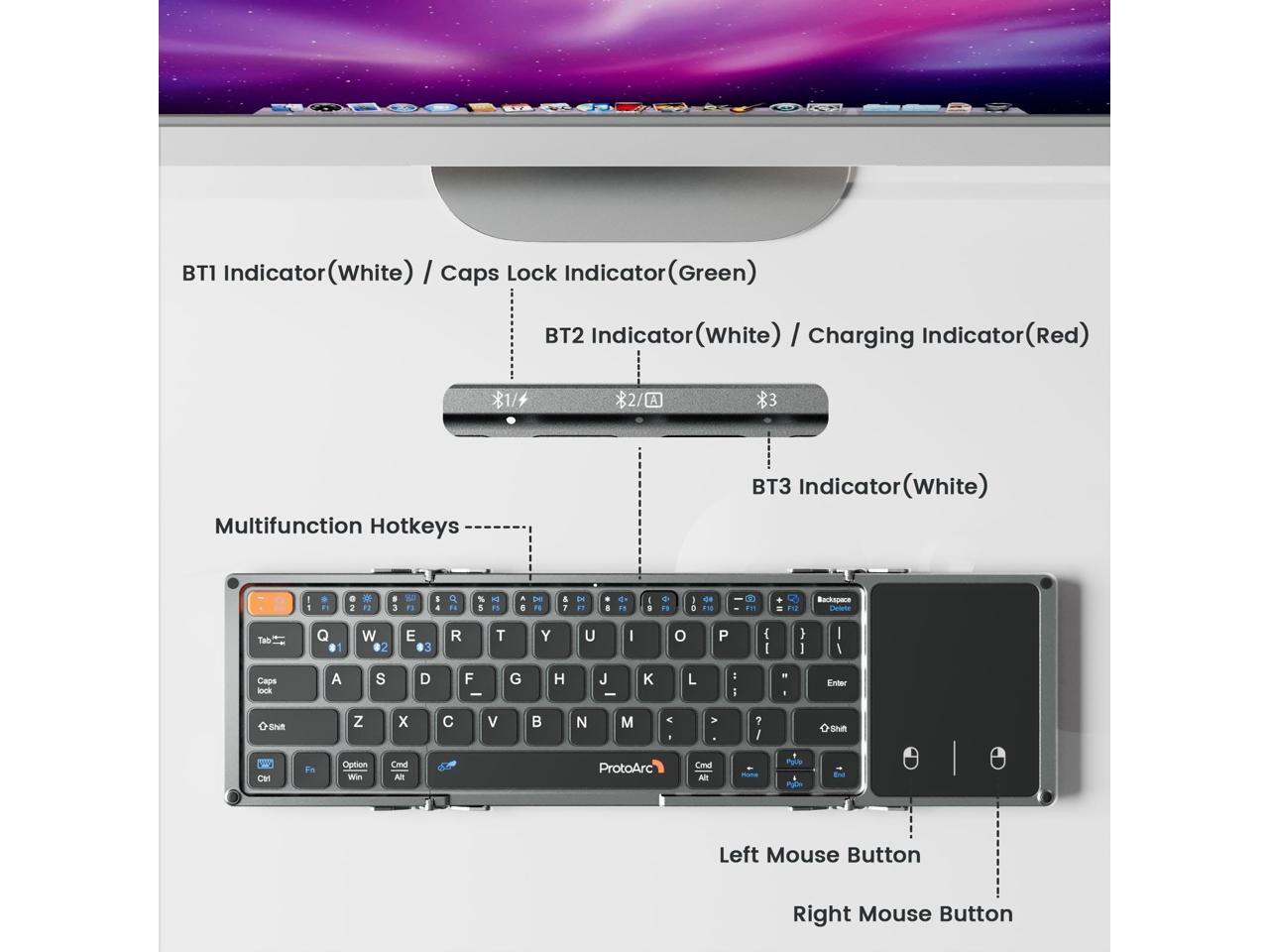 ProtoArc Foldable Bluetooth Keyboard with Touchpad, XK02 Folding ...