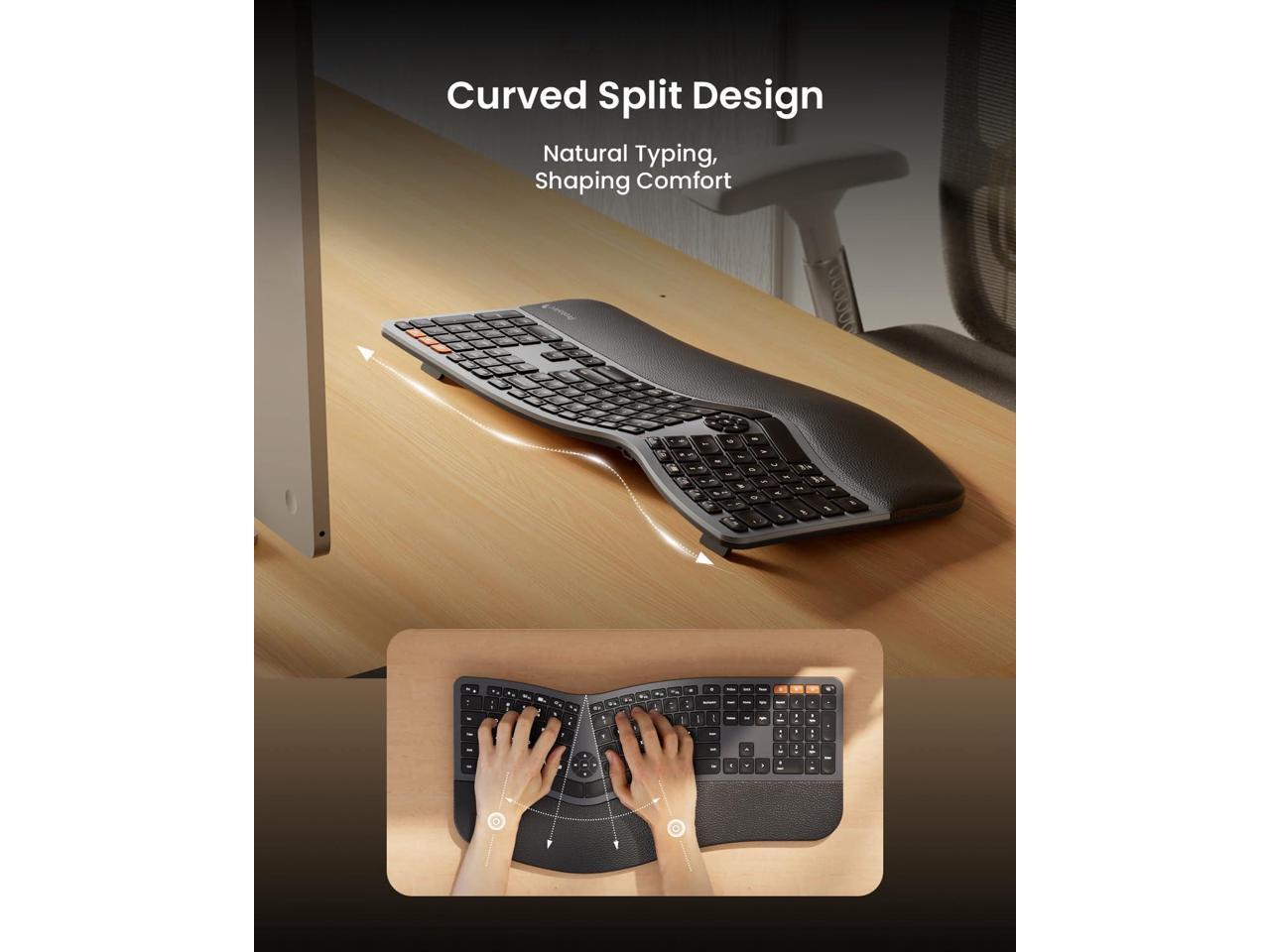 ProtoArc Backlit Wireless Ergonomic Keyboard, EK01 Plus Full Size Ergo ...