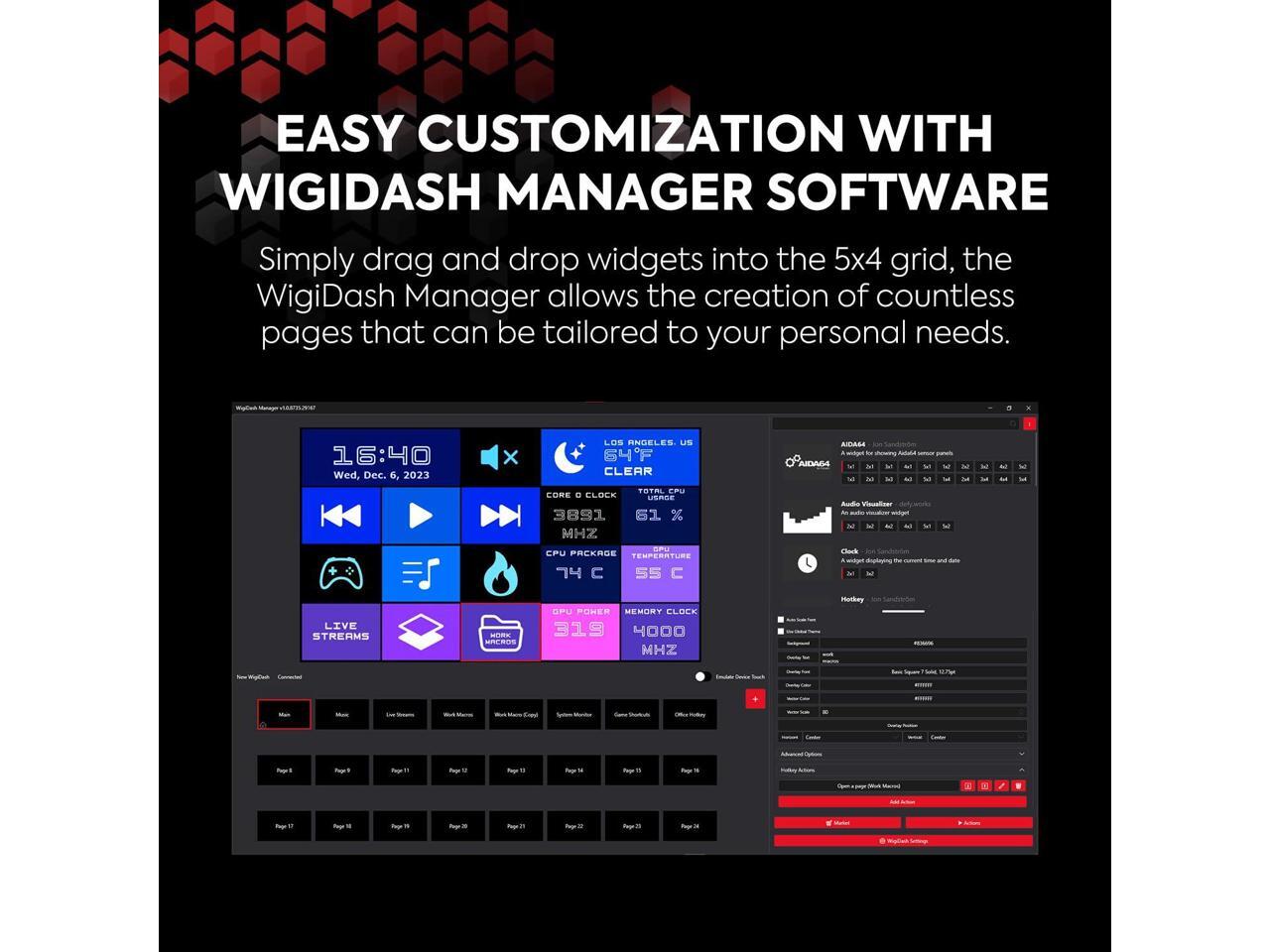 G.Skill WigiDash PC Command Panel - 7 inch Touch Display, Up to 20 (5x4) Widget Grid ...