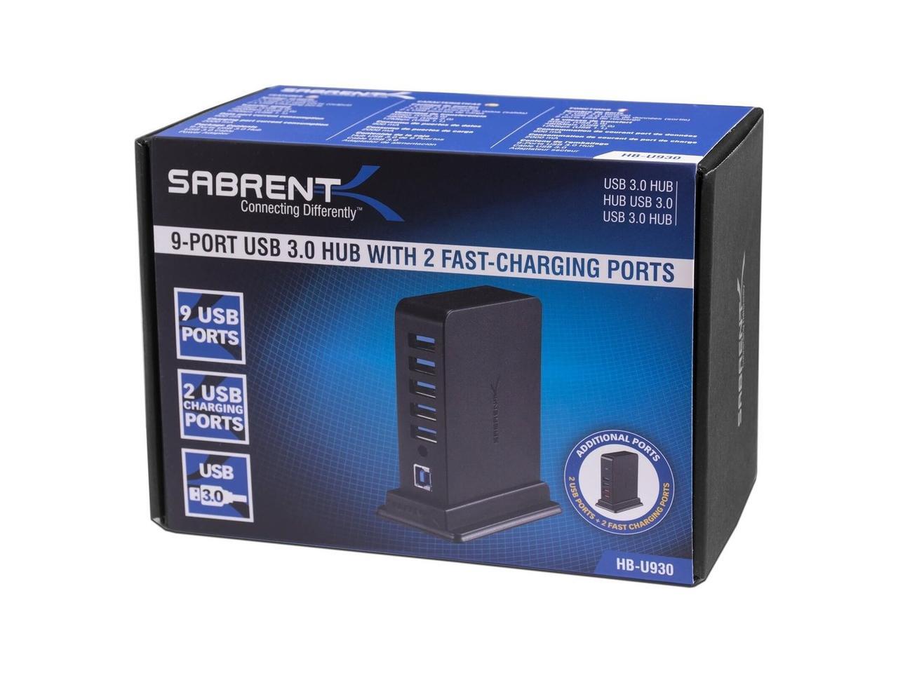 Sabrent 7 Port USB 2.0 HUB + 2 Charging Ports w/ 12V/4A Power Adapter ...