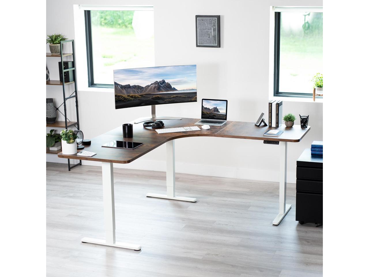 VIVO Electric 71x71 Curved Corner Stand Up Desk, L-Shaped Table, Rustic ...