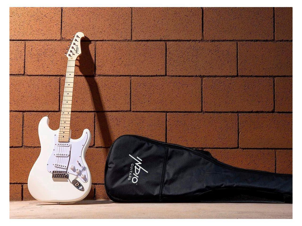 Monoprice Indio Cali Classic Electric Guitar - White, With Gig Bag ...