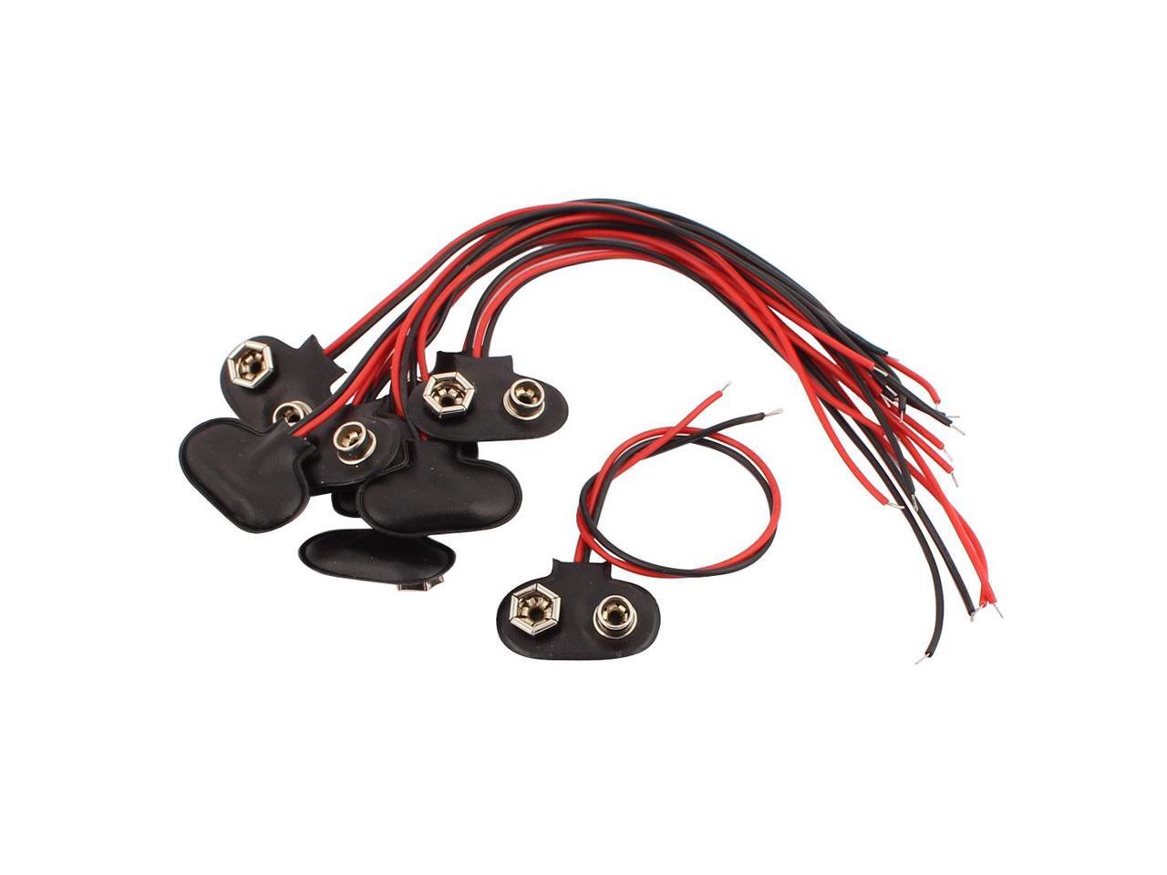 10Pcs 2-Wire Soft Faux Leather T Type 9V 9 Volt Battery Clip Connector ...