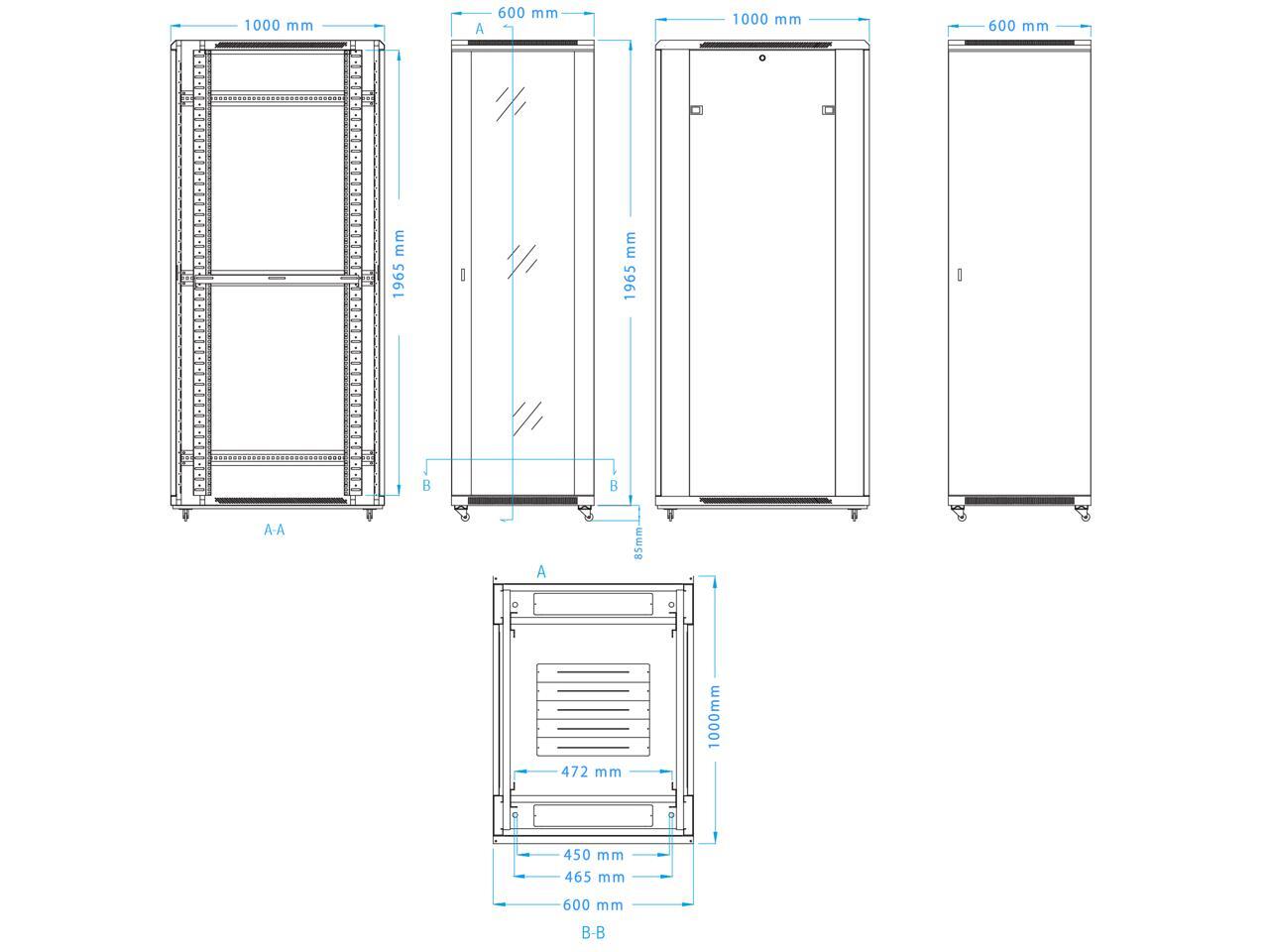 Sysracks 42U 39" Deep Mesh Doors IT Network Free Standing Server Rack ...