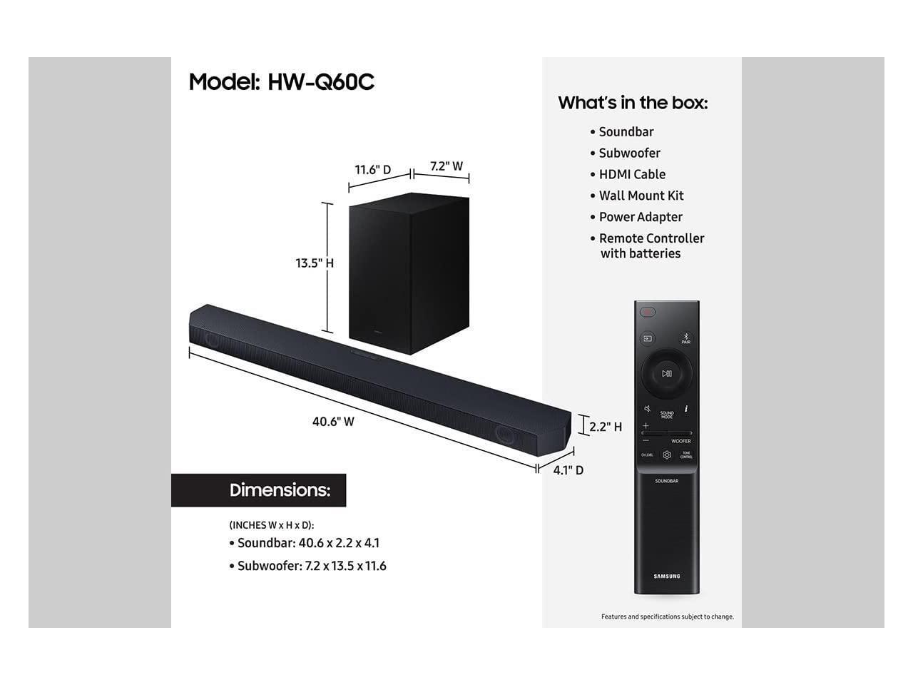 Samsung HW-Q60C 3.1ch Soundbar and Subwoofer with Dolby Atmos (2023 ...
