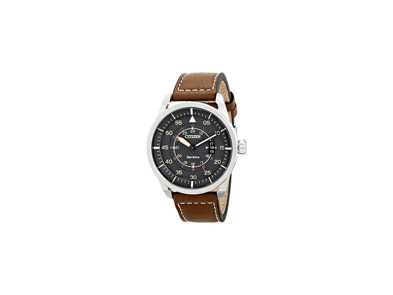 Citizen AW1361-10H Men's Avion Eco-Drive Charcoal Dial Brown Leather ...