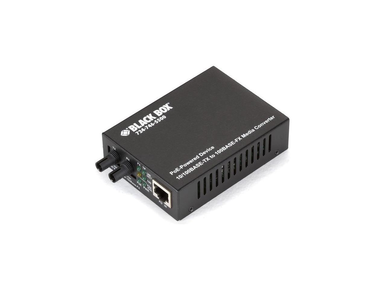 Black Box PoE PD Media Converter 10Base-T/100Base-TX to 100Base-FX ...