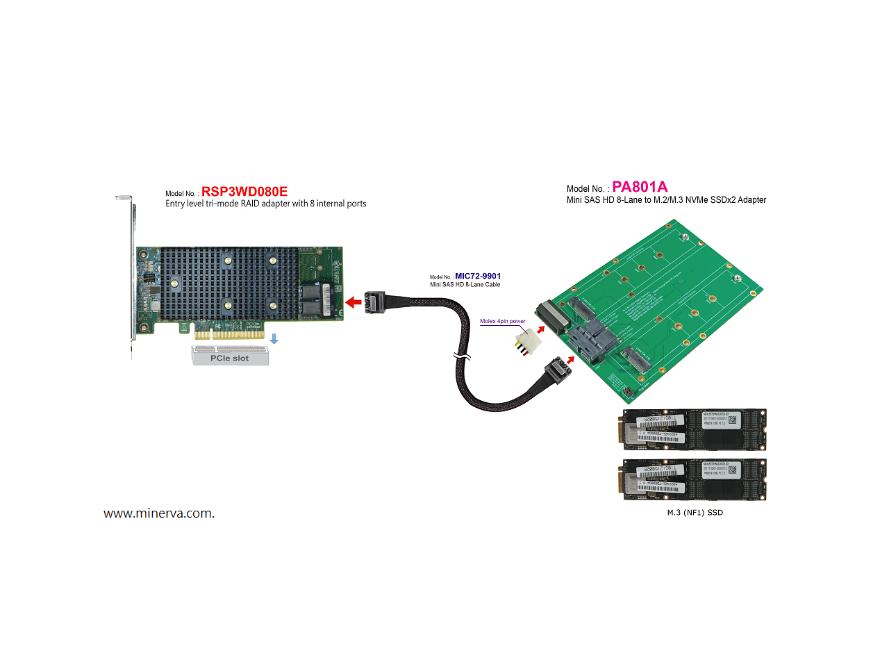 PA801A - Mini SAS HD 8x (SFF-8643 8-Lane) to M.3 NF1 SSD for Intel ...