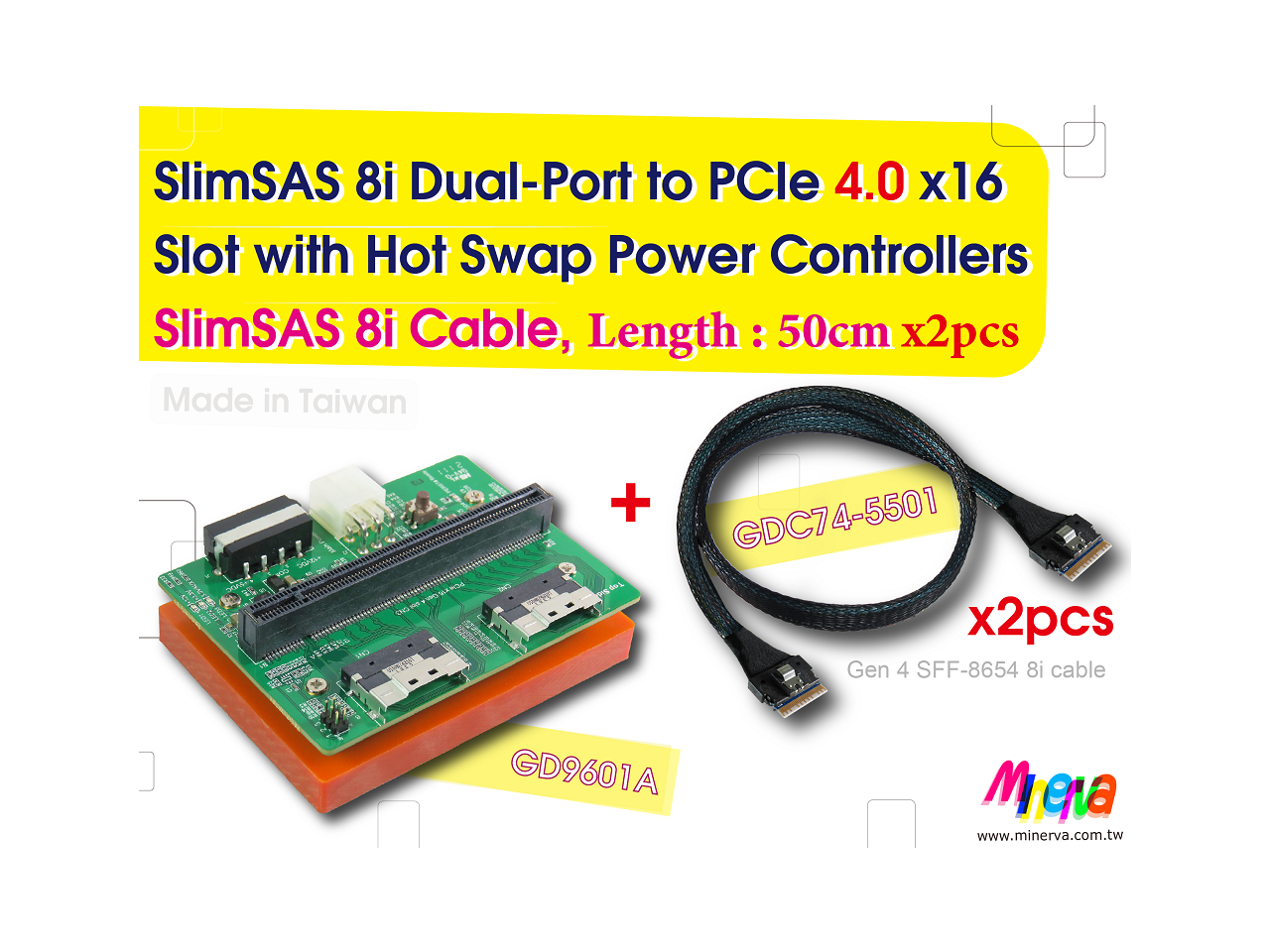 SlimSAS 8i Dual-Port PCIe 4.0 to PCIe x16 Slot with Hot plug Power ...