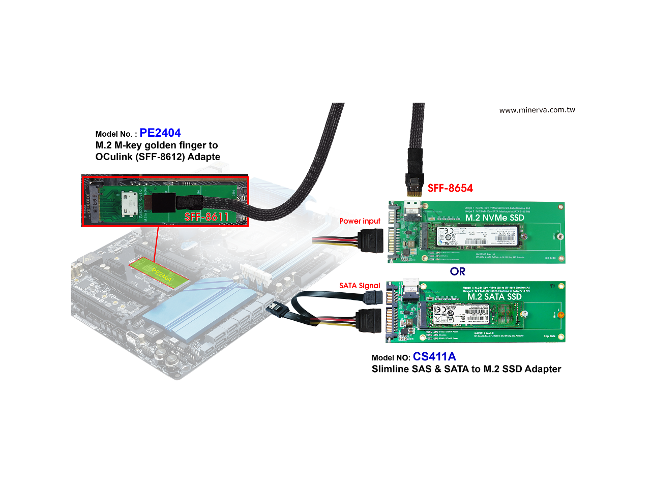Innocard M.2 M-key to OCulink Adapter with U.2 to OCulink Cable with ...
