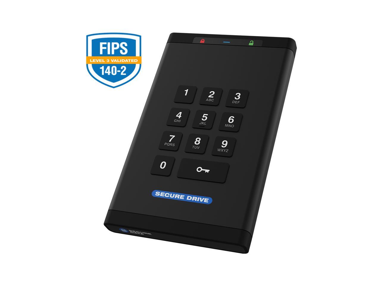 SecureData SecureDrive KP 2TB FIPS 140 2 Level 3 Validated 256 Bit