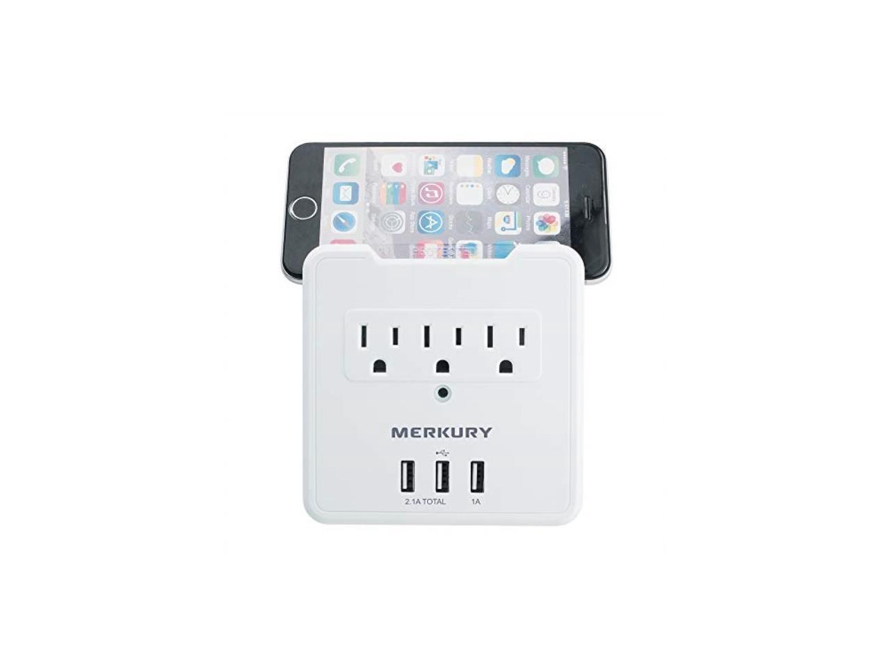 Merkury MI-WC335-199 3.1A USB Wall Plate w/ Built-In Phone Mount - 3 AC ...