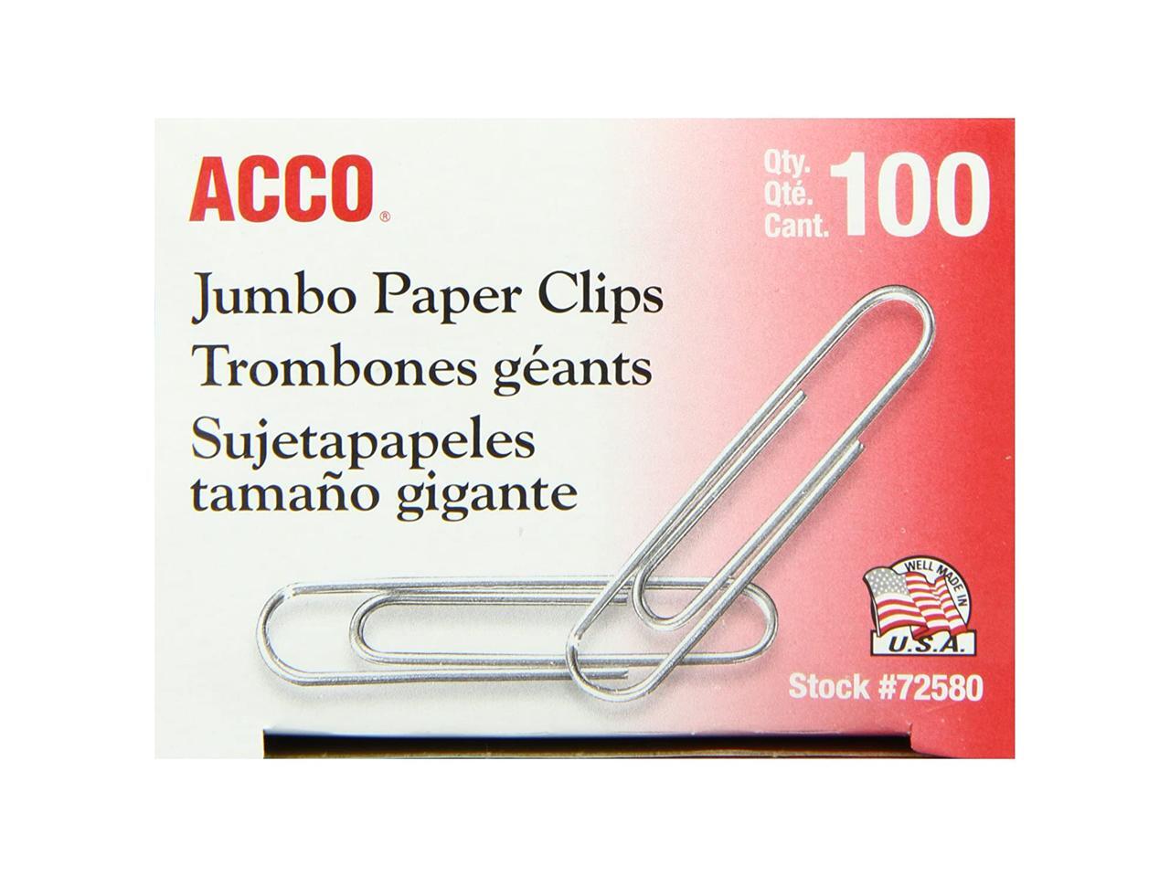ACCO Paper Clips, Jumbo, Smooth, Economy, 10 Boxes, 100/Box (72580 ...
