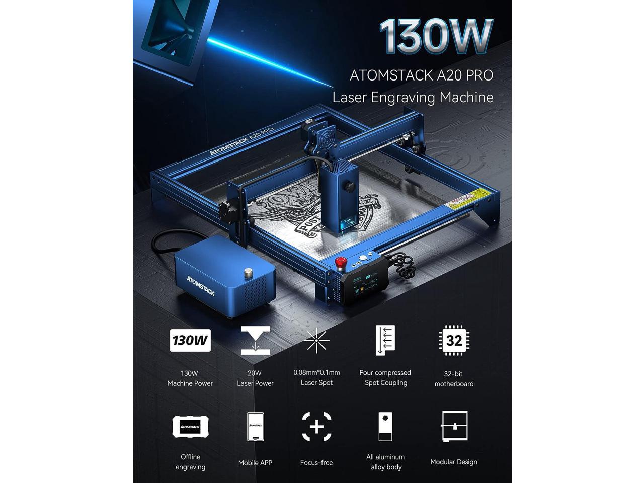 ATOMSTACK A20 Pro Laser Engraver 130W, 20W Optical Power Laser Cutter ...