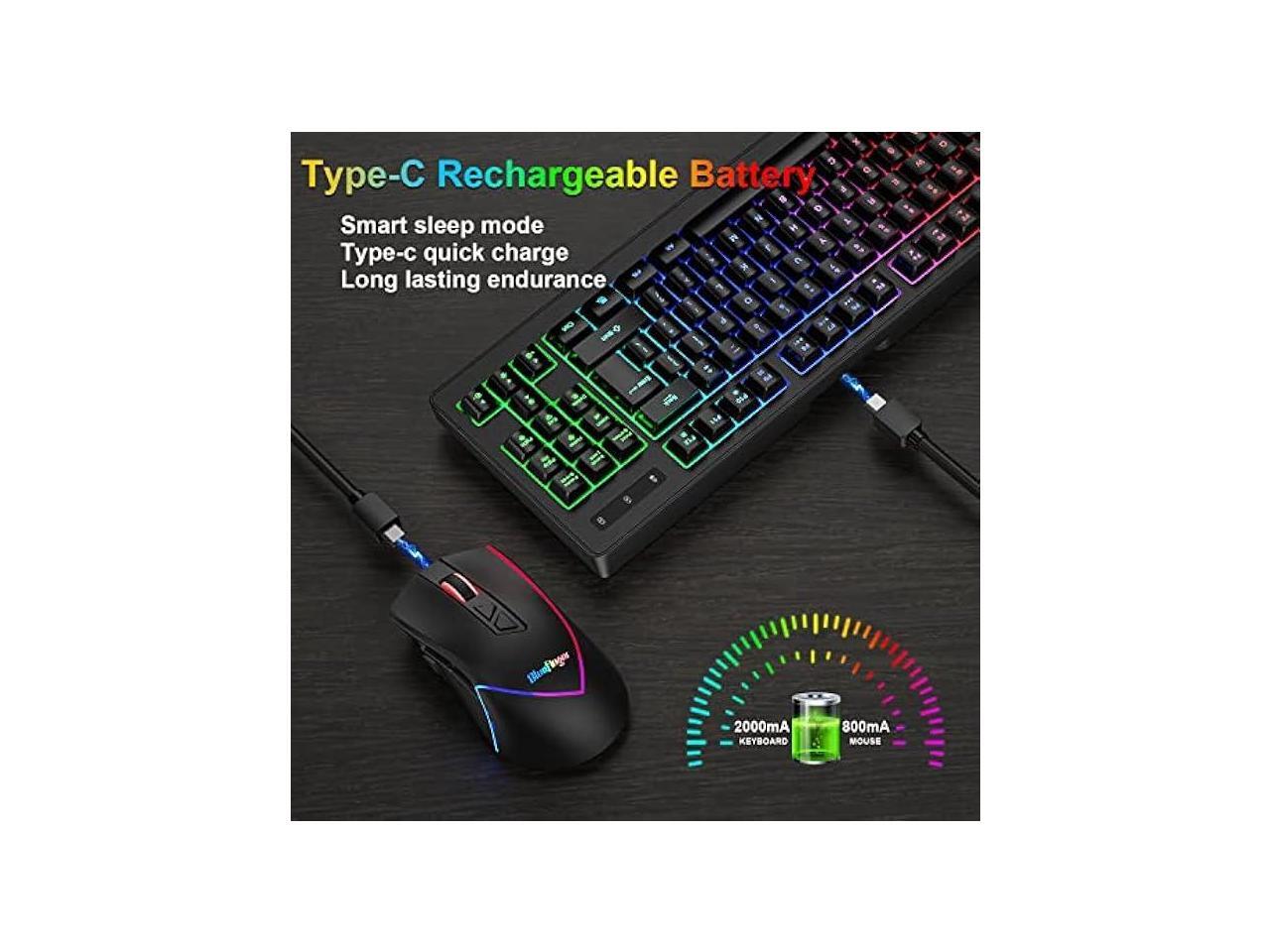 BlueFinger Wireless Gaming Keyboard and Mouse Combo, Long Lasting ...