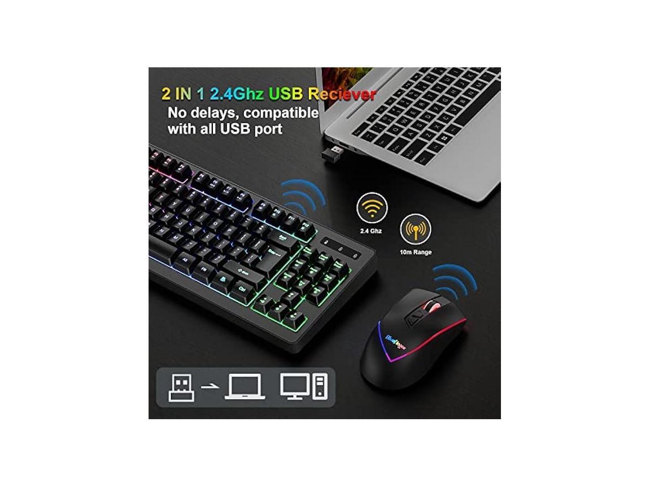 BlueFinger Wireless Gaming Keyboard and Mouse Combo, Long Lasting ...