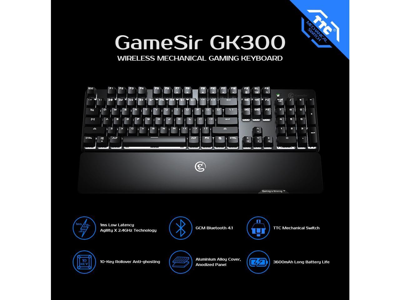 GameSir GK300 Wireless Mechanical Gaming Keyboard 2.4 GHz + Blutooth ...