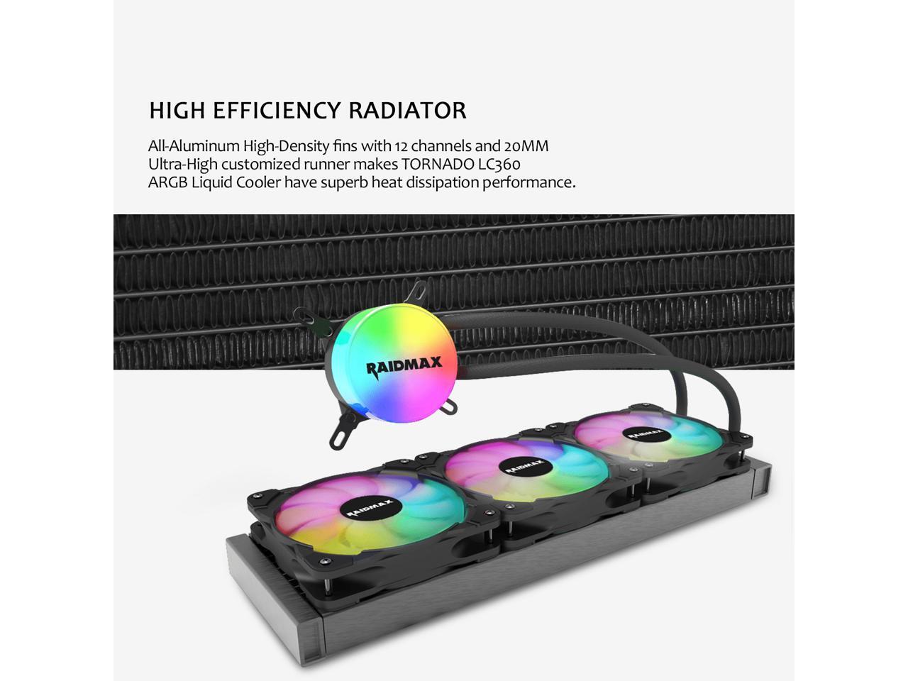 Raidmax Tornado All-in-1 ARGB LED CPU Liquid Cooler with ARGB Fans ARGB ...