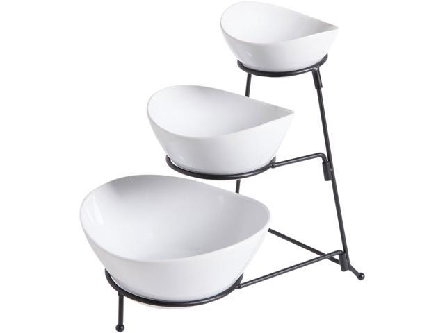 Gibson Elite Gracious Dining 3 Tier Bowl Server Set with Metal Stand  One Size  White