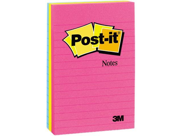 Post-it Notes 660-3AN Original Pads in Neon Colors  4 x 6  Lined  3 Neon Colors  3 100-Sheet Pads/Pack